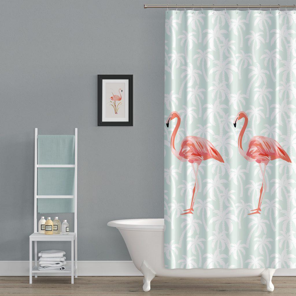 LINO ΚΟΥΡΤΙΝΑ ΜΠΑΝΙΟΥ FLAMINGOS MINT 180X200 | Lino Home